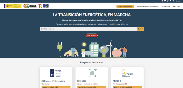 El nuevo portal web del IDAE incluye las ayudas del PRTR para impulsar ...